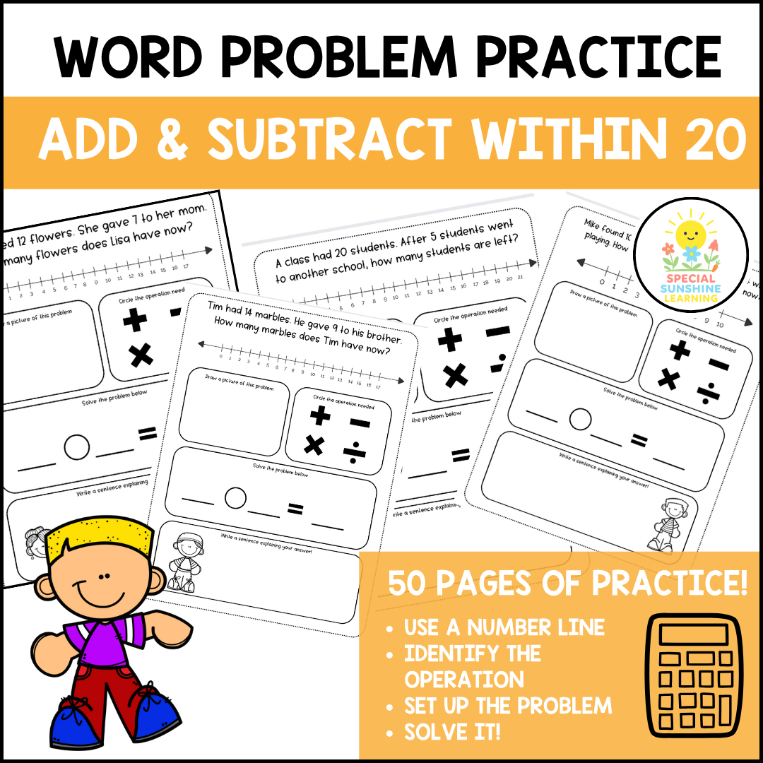 Word Problem Practice Scaffolded (Add & Subtract within 20) – Special ...